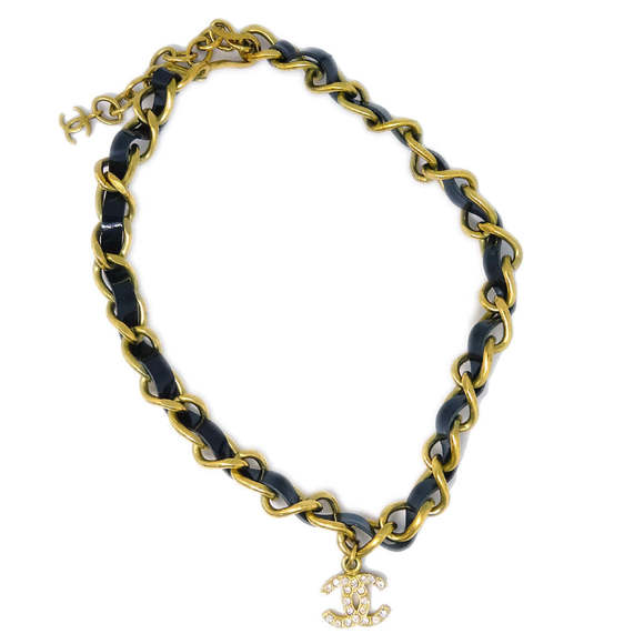 CHANEL | Jewelry | Chanel Cc Rhinestone Pendant Necklace Gold Black 95p ...